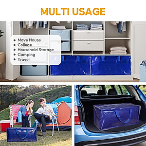 10 Pack Oversized Heavy Duty Moving Bags with Backpack Straps, Strong Handles & Zippers, Extra Large Storage Tote Moving Boxes for Space Saving, Blue