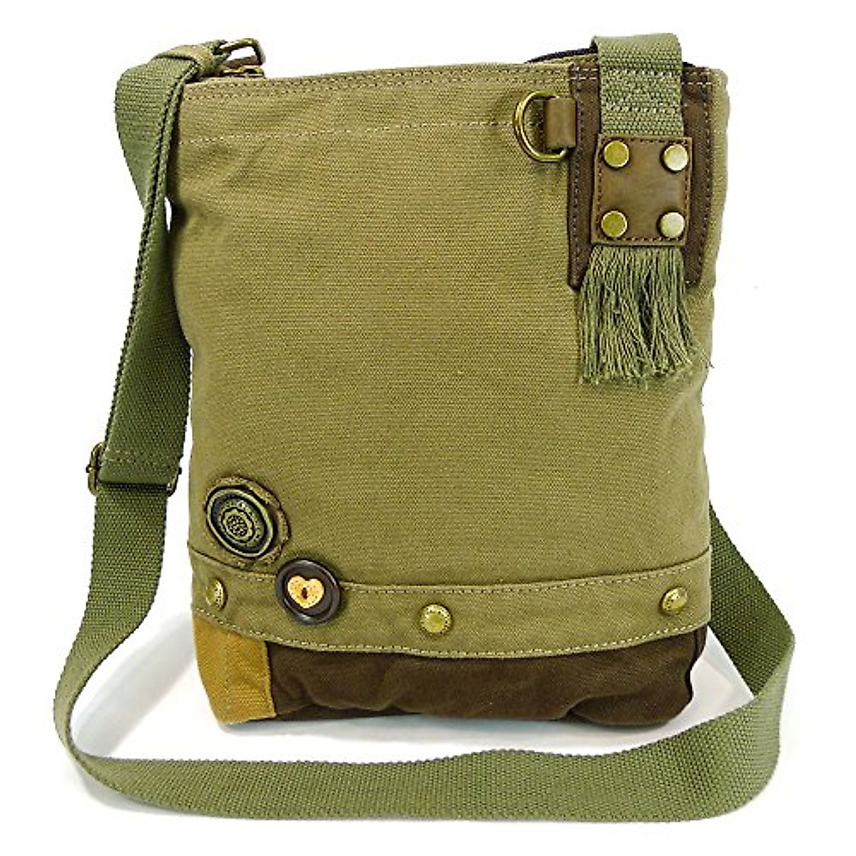 Chala Canvas Crossbody Messenger handBags with Keyfob/Coin Purse - (Green Paw) (Olive -Teal Paw)