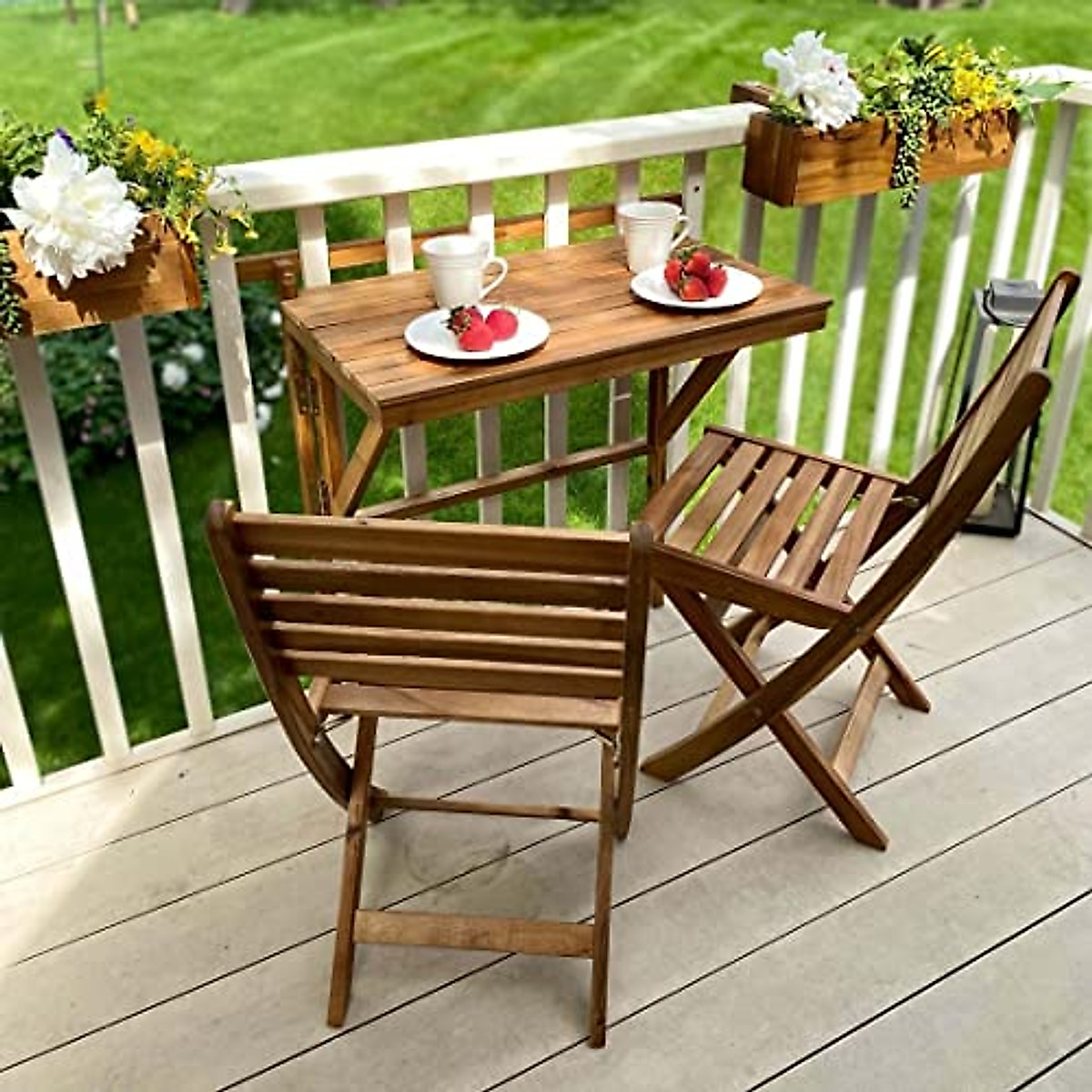 Patio Wise Outdoor Folding Patio Chair Set, 2 Foldable Acacia Wood Seats, Backyard, Balcony, Porch, & Garden Furniture, 15-1/2-Inches Wide x 15-3/4-Inches Deep x 32-Inches High, Teak