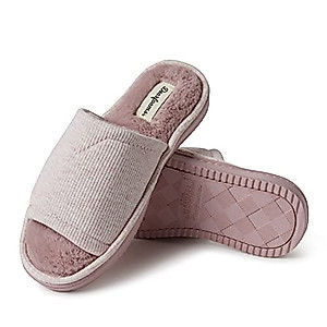 Dearfoams Women's Demi Rib Knit Slide Slipper, Pale Mauve, Medium