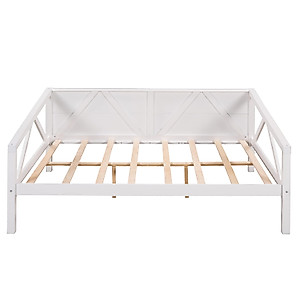Harper & Bright Designs Full Size Daybed Wooden Day Bed Frame with Wood Slat Support Dual-use Sturdy Sofa Bed for Bedroom Living Room, White