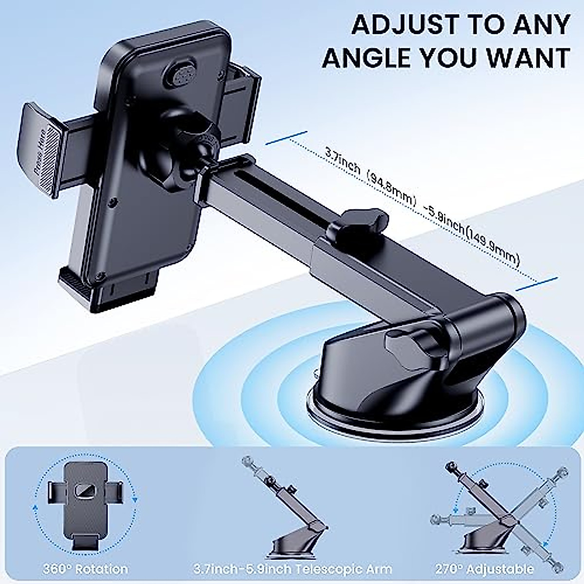 Phone Holder Car Mount for iPhone [Powerful Suction]Phone Mount for Car Dashboard Windshield Air Vent Universal Accessories [Thick Cases Friendly]Automobile Cell Phone Holder Fit for iPhone Smartphone