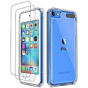 ULAK Compatible with iPod Touch 7 Case Clear, iPod Touch 6 Touch 5 Case with 2 Screen Protectors, [Anti-Yellowing] Slim Soft TPU Bumper Hard Cover for iPod Touch 5th /6th /7th Generation, Clear
