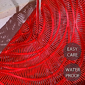 Snowkingdom Red Placemats and Coasters Set of 6 Pressed Metallic Vinyl 15 inch Rose Round Place Mats Dining Table Mats Dinning Table Centerpiece