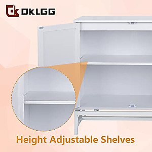 Recaceik Ratten Sideboard Buffet Cabinet/Console Table, Natural Accent Storage Cabinet with 2 Ratten Doors and Metal Legs, Rustic Wood Sideboard Furniture for Bedroom, Kitchen