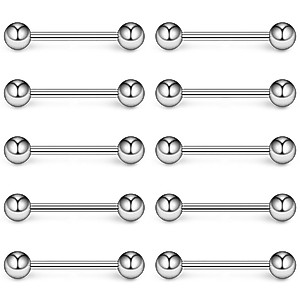 Ruifan 316L Stainless Steel Tongue Nipple Shield Barbell Ring Bar Body Piercing Retainer 14G 12mm 10PCS