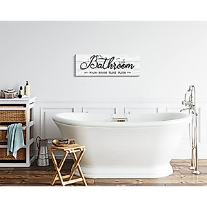 Kas Home Bathroom Sign Rustic Canvas Wall Art Funny Motto Prints Farmhouse Bathroom Decor Pictures with Solid Wood Frame for Home Toilet Hotel Bar (White - bathroom, 5.5 x 16.5 inch)