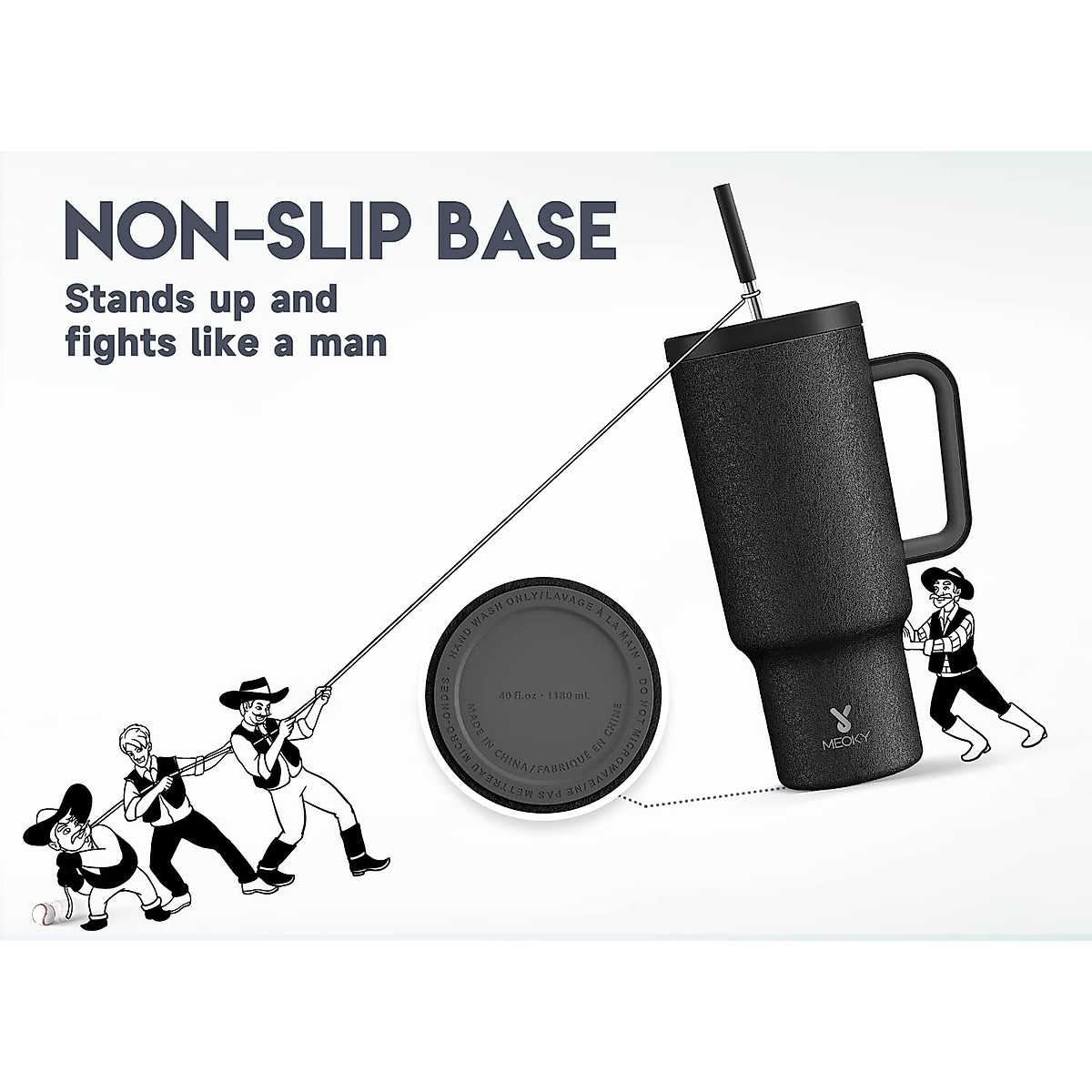 Meoky 40oz Tumbler with Handle, Leak-proof Lid and Straw, Insulated Coffee Mug Stainless Steel Travel Mug, Keeps Cold for 34 Hours or Hot for 10 Hours (Night)