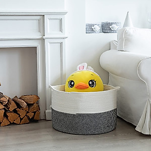 Laundry Baskets Woven Baskets for Storage Basket Wicker Blanket Basket Living Room Cotton Coiled Rope Hamper Nursery Storage for Kids Baby Dog Toy Extra Large 22" X 22" X 14", XXXL-Black