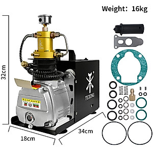 TUXING Pcp Air Compressor,4500Psi/30Mpa/300Bar Scuba Compressor, Manually Shutoff Electric Compressor with Water/Fan Dual Cooling System for Pcp Air Rifle, Scuba Tank Charging