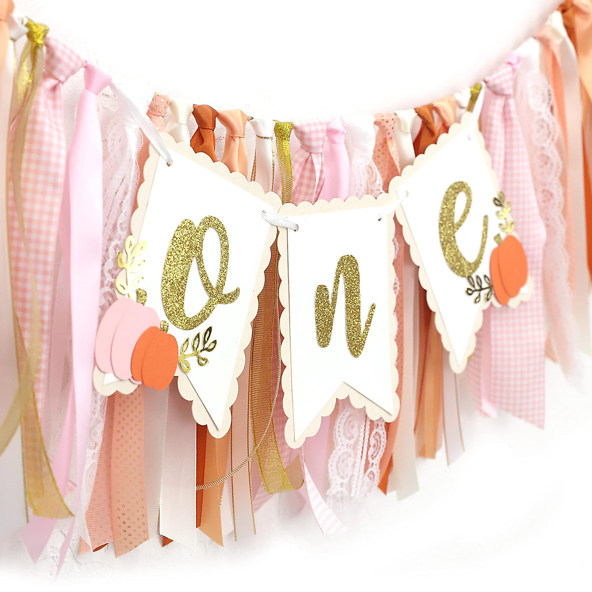 Pumpkin High Chair Banner for 1st Birthday - Little Pumpkin Banner, Pumpkin Birthday Party Decorations, Pink Orange Ribbon High Chair Banner, Cake Smash Props