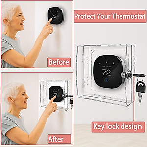 PKLIYH Universal Small Thermostat Lock Box-Thermostat Cover with Key Clear Small Thermostat Guard Fit All Ecobee,Google,Nest Thermostat on Wall 4.72''*4.72''*2'' or Smaller