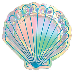 amscan Scallop Shell Cutout Iridescent Paper Plates - 8pc, Multi-colored, One Size