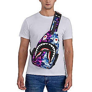 Besbapes Cute Shoulder Backpack, Backpacking, Red And Blue Camo Shark Teeth Art Crossbody Rucksack, Tote Bags, Gym Crossbody Sack Satchel Outdoor Hiking Bag for Man Women Lady Girl