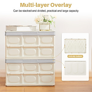 Homde 30L Collapsible Plastic Crates Storage Container with Lids 2 Pack Stackable Storage Bins with Secure Buckles for Clothes, Toy, Grocery, Camping and Garage (30L, White)
