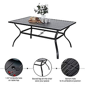 PHI VILLA 7 Pcs Patio Dining Set and 13ft Large Rectangle Patio Umbrella, 6 Outdoor Reclining Folding Sling Chair with Armrest & 1 Rectangle Metal Outdoor Dining Table for Lawn Garden (Beige)