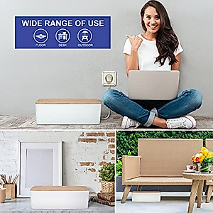 Cable Management Box - Wooden Style Large Cord Organizer Box to Hide Wires & Power Strips | Desk Computer Cable Organizer Box | Safe ABS Material |16" (L) x 6.2" (W) 5.3" (H)|for Home & Office - White