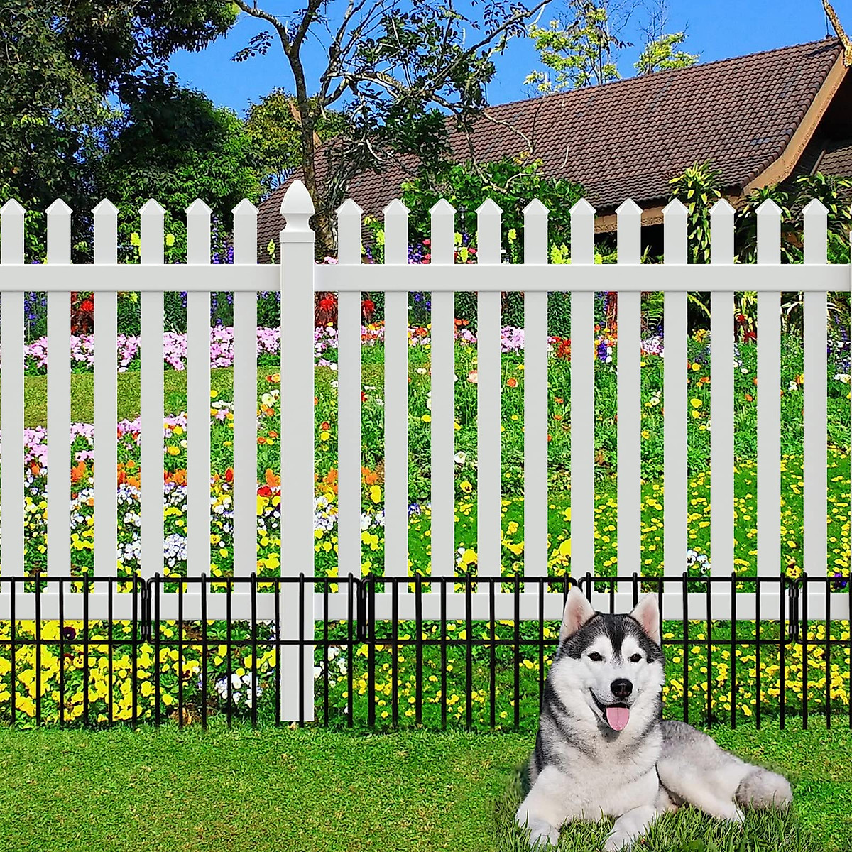 Thrivinest 10 Pack Animal Barrier Fence, No Dig Fence Decorative Fences, 17in(H) x10ft(L) Rustproof Metal Small Garden Fence Border for Dogs Rabbits, Bottom Blocker for Outdoor Yard Patio