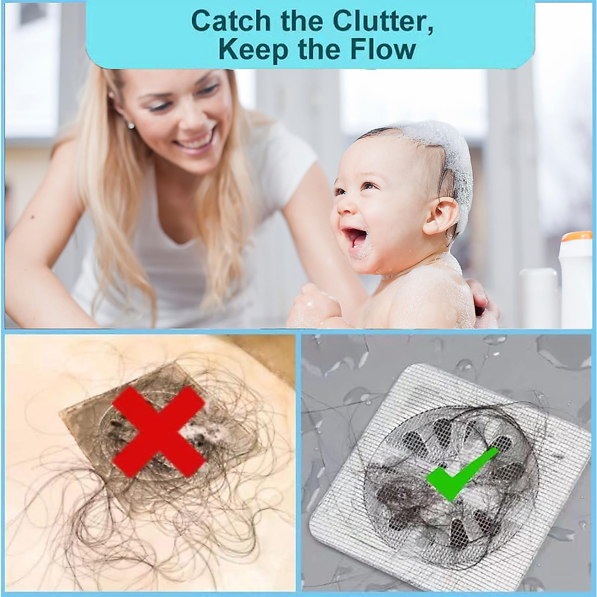 50Pack Disposable Shower Drain Hair Catcher,Easy to Install Suit for Bathroom,Bathtub,Kitchen Sink (4" X 4")