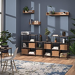 ClosetMaid Ladder Step Bookcase, 4 Tier, 5 Shelves, Display Shelf for Living Room or Office, Industrial Black Metal and Wood, Weathered Gray