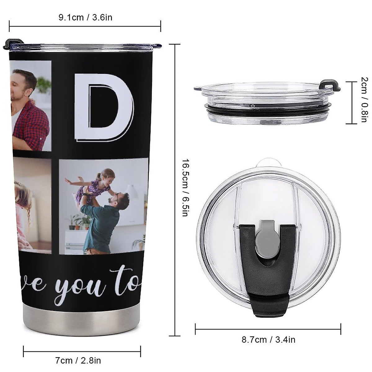 Personalized Picture Travel Tumbler for Dad Gift on Father's Day from Daughter Son Custom Coffee Mug Cup
