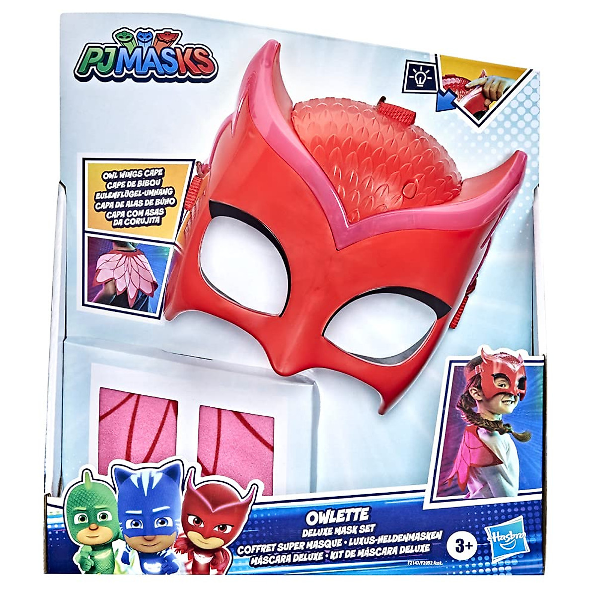 PJ Masks Owlette Deluxe Mask Set, Preschool Superhero Dress-Up Toy with Light-up Mask and Owl Wings Accessory for Kids Ages 3 and Up