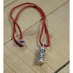MIZZE Made for Luck Women's Traveler's Prayer in Sterling Silver Mezuzah Prayer Box on Red Knitted Necklace