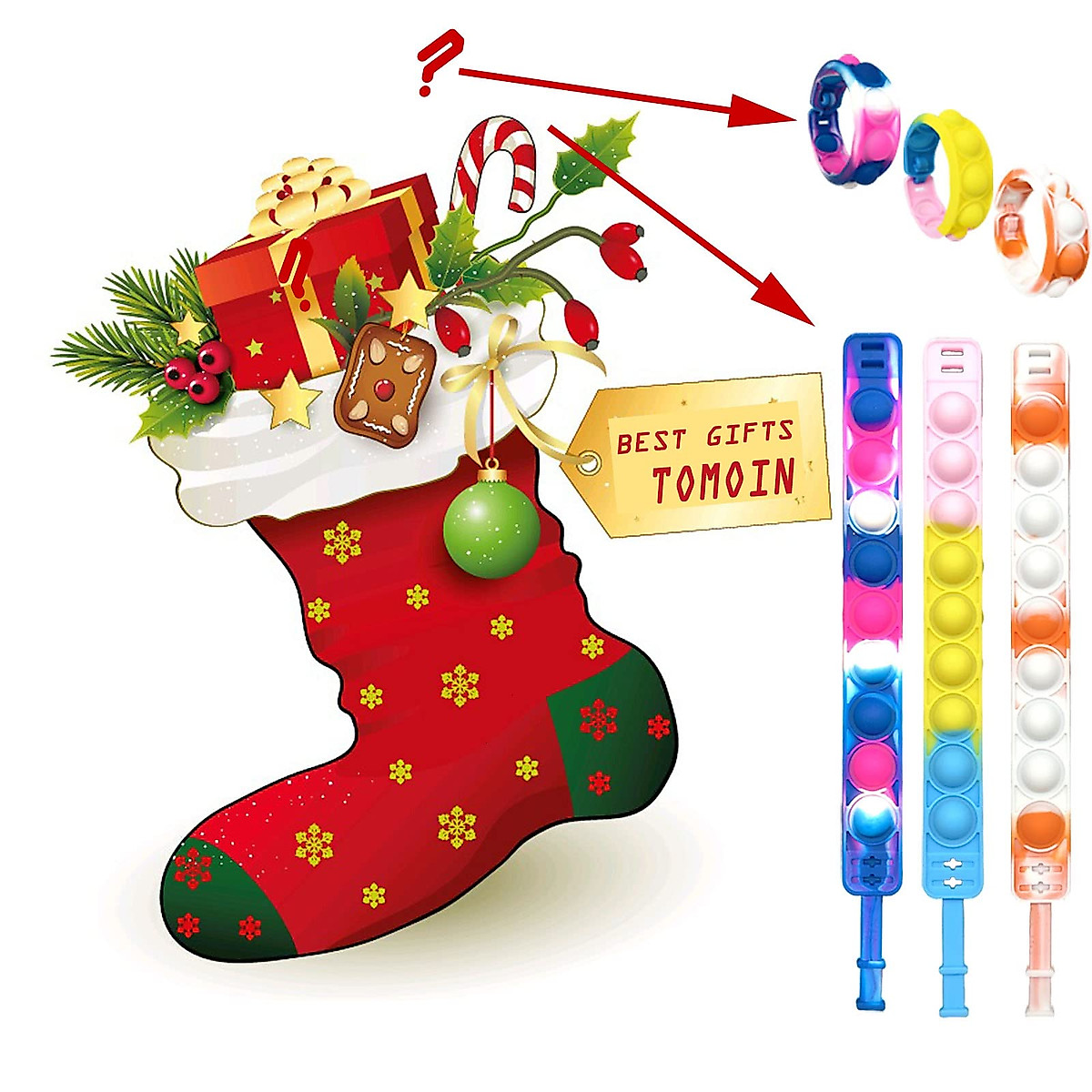 TOMOIN 30PCS Party Favors Pop Bracelets Fidget Toy Bracelet Multicolor Stress Relief Finger Press Halloween christmas Gift