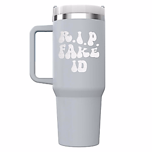 shop4ever RIP Fake ID 21 Twenty One Engraved Insulated Stainless Steel Tumbler with Handle, Lid, and Straw 40 oz. 21st Birthday Gift (Fog)
