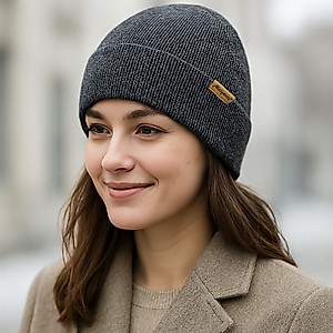 Meiyante Beanie Hats for Men & Women - Warm Stocking Caps for Men & Women, Cuffed Knit Thermal Hats, Gift for Him & Her - Charcoal Gray Beanie - Stocking Stuffers for Women Men Under 10