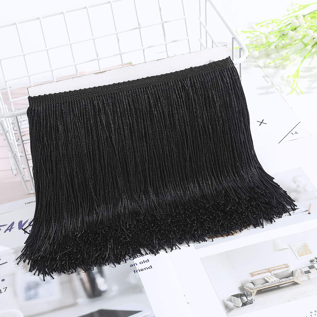 10 Yards Sewing Fringe Trim - Fringe Tassel 15cm Width for Skirt Wedding Dress Lamp Shade Decoration(Balck)