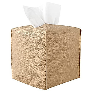 DIGHEIGG Tissue Box Cover, Modern PU Leather Square Tissue Box Holder - Bathroom Organizer Decorative Box Holder for Vanity Countertop, Night Stands, Office Desk & Car 5"X5"X5" - Beige
