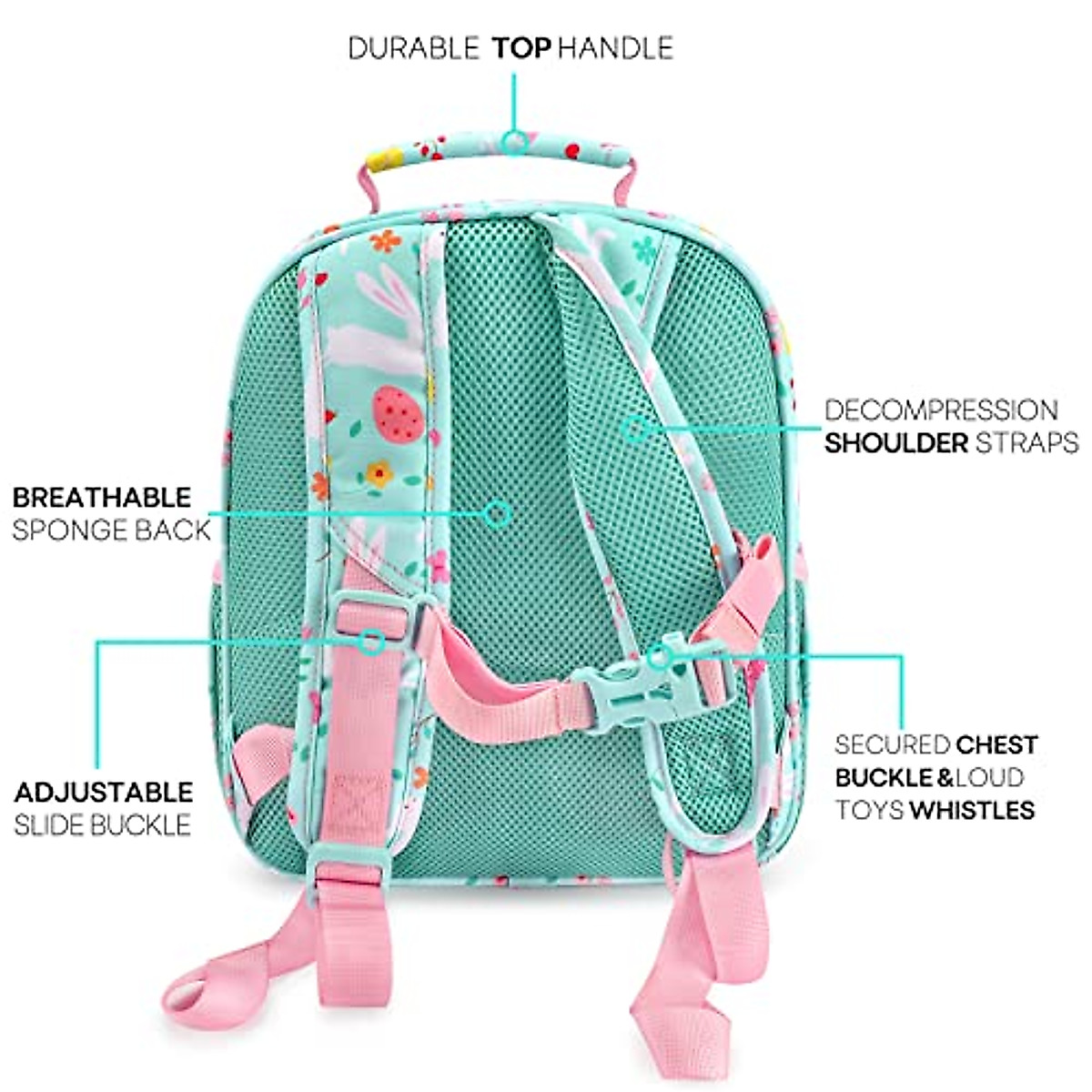 mibasies Girls Backpack for Elementary School, Backpack for Girls 5-8, Lightweight Kids Backpacks for Girls(Rabbit)