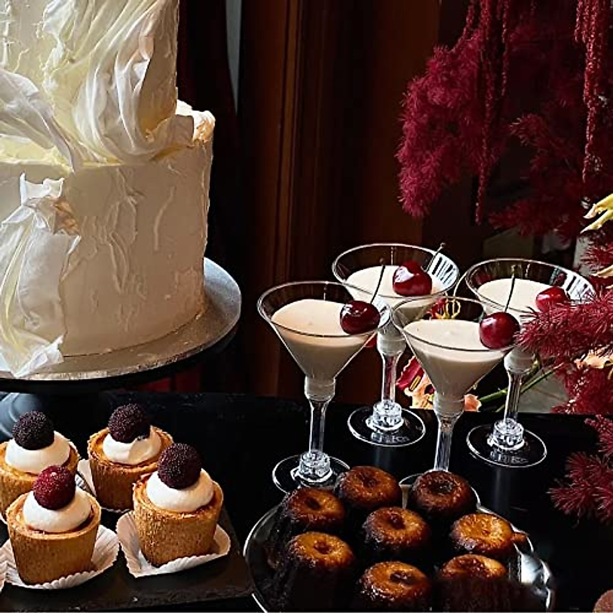 KYAPCK 100 Pack 5oz Plastic Martini Glasses Disposable Mini Martini Cocktail Clear Glasses with Stemmed and Stemless Options for Margarita, Appetizers, and Desserts at Weddings, Parties, and Events