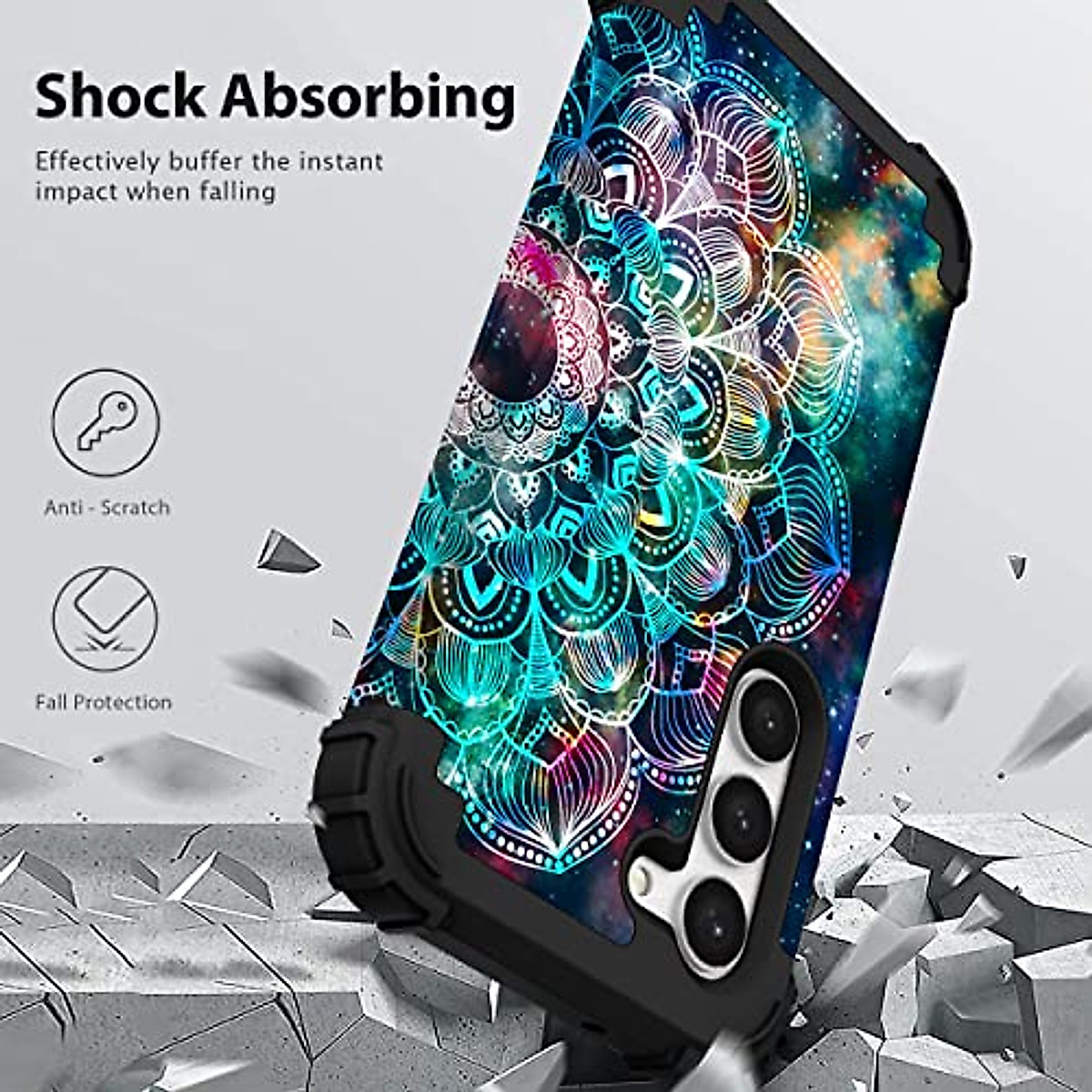 Hocase for Galaxy S23 Plus Case, Shockproof Heavy Duty Protection Soft Silicone Rubber Bumper+Hard Plastic Hybrid Protective Case for Samsung Galaxy S23 Plus (6.6") 2023 - Mandala in Galaxy
