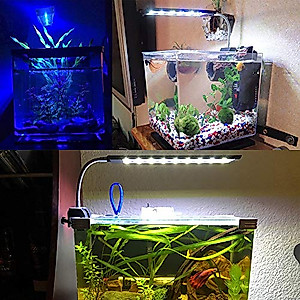 MingDak Fish Tank Clip on Light with Inline Timer, Clamp Aquarium Light with White & Blue LEDs, 3 Lighting Modes, Dimmable, 7W, 18 LEDs