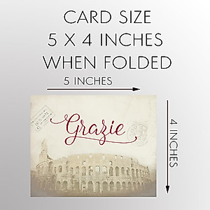 The Invite Lady Grazie Thank You Cards Bridal Wedding Shower Colosseum Rome Italy Italian Passport Stamps Honeymoon Travel Adventure Awaits That's Amore Brown Vintage (24 Count)