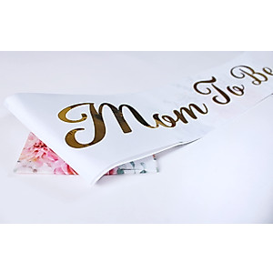 HAPPYLAND Baby Shower Decorations Floral Sash and Tinplate Badge Mommy to Be and Daddy to Be Baby