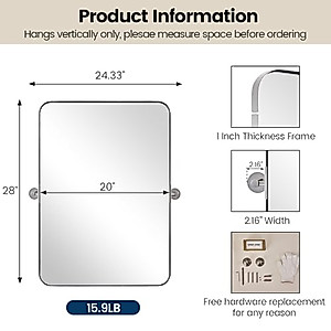 MOON MIRROR Polished Chrome Pivot Mirror for Bathroom, Tilt Bathroom Vanity Mirror,Rounded Rectangle Pivoting Mirror, Overall 24.33 x 28 inches(Mirror 20 x 28 inches)