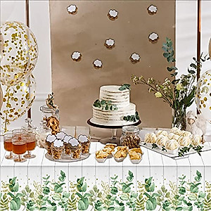 3 Pieces Eucalyptus Leaf Tablecloths Sage Green Baby Shower Birthday Party Decorations Eucalyptus Leaves Plastic Table Covers Tropical Plant Table Cloths for Birthday Wedding Table Party Supplies