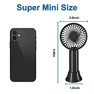 Aluan Super Mini Handheld Fan, Small Personal Portable Fan with Removable Base, USB Rechargeable Battery Operated Hand Held Fan with 3 Speeds for Women Men Kids Indoor, Outdoor, Makeup, Travel(Black)