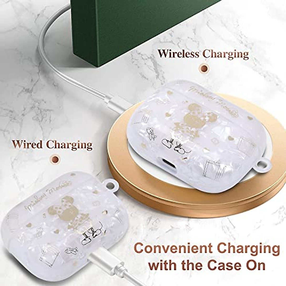 Manleno Compatible with Airpods Pro Case with Pearl Keychain Strap Cute Cartoon Design Women Girls Soft Protective Case Cover Replacement for Apple Airpods Pro 2019 (Minnie)