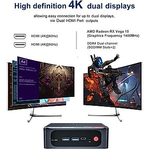 MINI PC SER3 AMD R7 3750H Up to 4Ghz 4Cores 8Threads TDP35W Radeon RX Vega 10 Graphics DDR4 16G+500G M.2 Nvme pcle3.0 SSD wifi5+BT4.0+RJ45 1000M 4K 60hz dual display AUTO POWER ON Office MINI PC