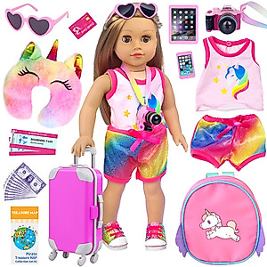 ZITA ELEMENT 24 Pcs 18 Inch American Doll Accessories Clothes and Suitcase Set Including 18 Inch Doll Clothes Suitcase Backpack and Other Travel Set