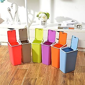 Trash Can Hflove Solid Color Plastic Toilet Trash Bin Push-Button Garbage Can (Green)