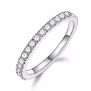 1.8mm Moissanite Half Eternity Ring for Women, 0.25-0.3ct Brilliant D Color VVS1 Clarity Lab Created Diamond Moissanite Stackable Engagement Promise Ring Gold Filled Half Eternity Ring Wedding Band