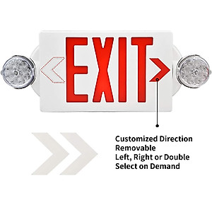 Red LED Exit Sign Emergency Lights with 2 Adjustable Head Lights, Red Letter Emergency Exit Lighting With Battery backup For Restaurant, Commercial, Family Emergency, UL-Listed, 120-277V, 6PCS