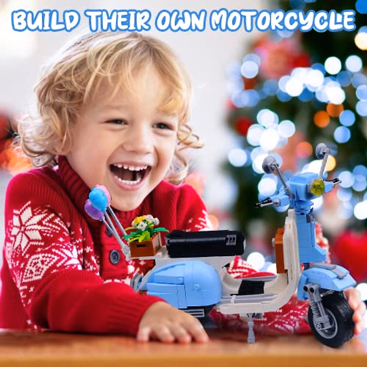 Bourvill Motorcycle Vehicle Scooter Building Kit, Compatible with Lego Vespa, Cute Educational Building Toys for Kids, Great Gifts for Adult Boys Girls 6-12 Years Old (568 Pieces)