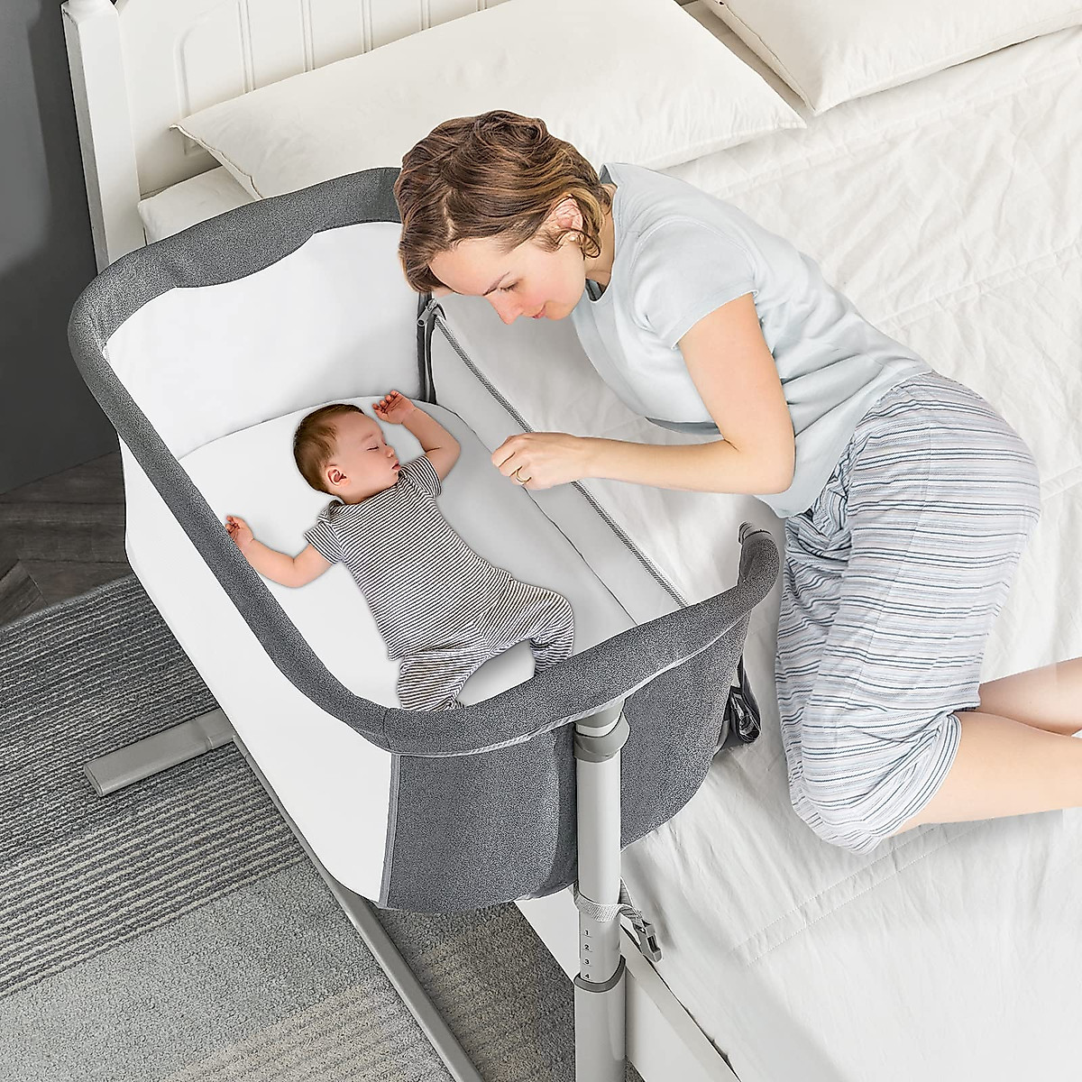 RONBEI Bassinet for Baby, Baby Bassinet Bedside Sleeper, Baby Bed to Bed, Adjustable Portable Crib for Infants, Baby Boys, Baby Girls (Light Gray)