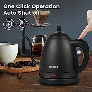 Electric Gooseneck Kettle, Stainless Steel Coffee Kettle, Auto Shutoff, Anti-dry Water Boiler, Pour-over Coffee & Tea,Matte Black 1.0L-1000W Fast Heating Kettle by YUIOASE